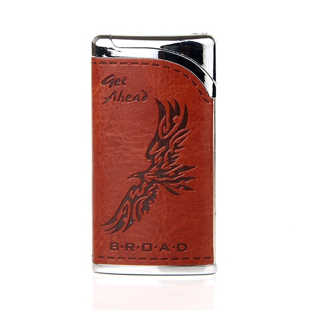 Leather Embossed Ultra Thin Metal Cigar Lighter Windproof Refillable ...