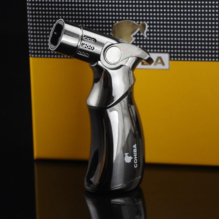 Gun Cigar Lighter Windproof 4 Jet Flame Metal Butane Torch With Gift ...
